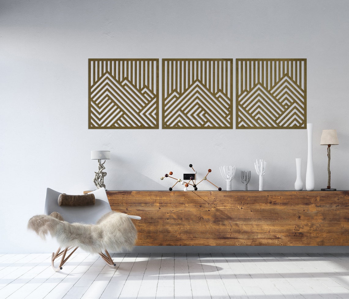 3D Large, Geometric Wall Art Decor, Set of 3,mountains, Minimalist ...