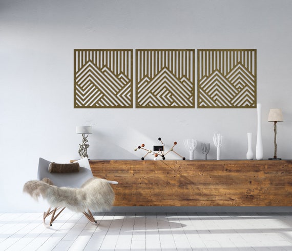 3D Large Geometric Wall Art Decor Set of 3mountains - Etsy