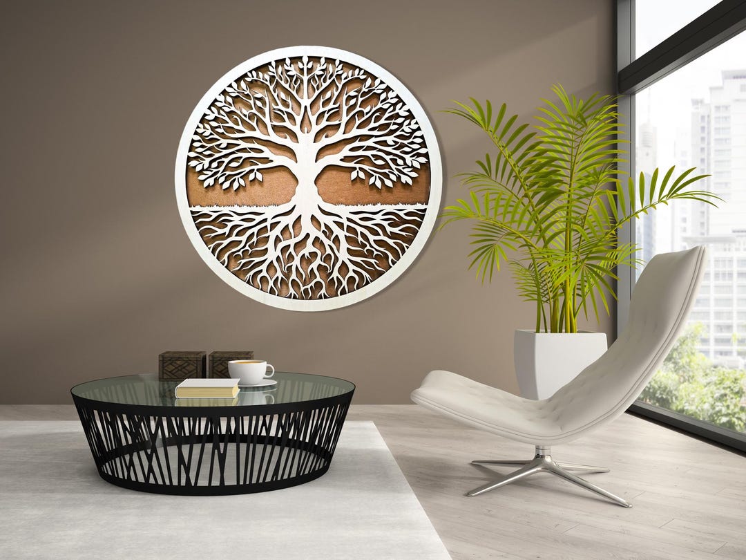 3D TREE of LIFE Bohemian, Botanical Wall Art Decor, Circle, Wooden ...