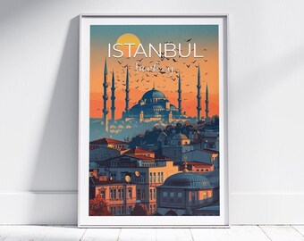 Istanbul Travel Poster, Print, Turkey, Vintage, Blue Mosque, Souvenir ...