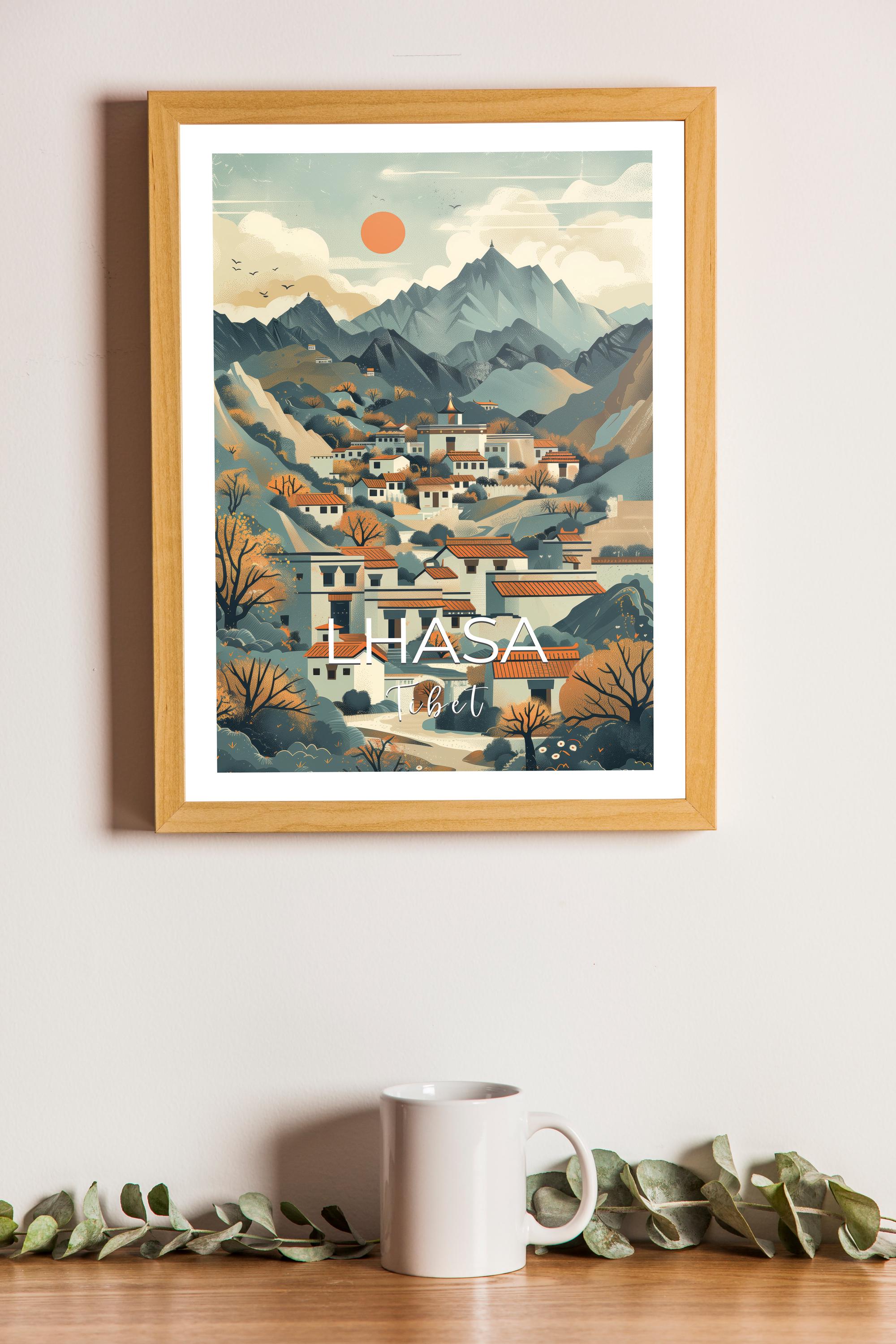Tibet Travel Poster: Lhasa Landscape Art Print - Etsy
