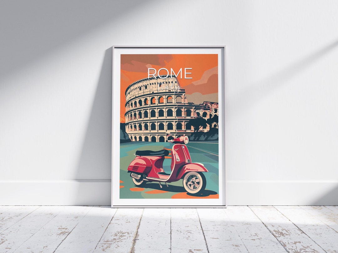 Rome Travel Poster, Colosseum Poster, Vespa Print, Coliseum Poster ...