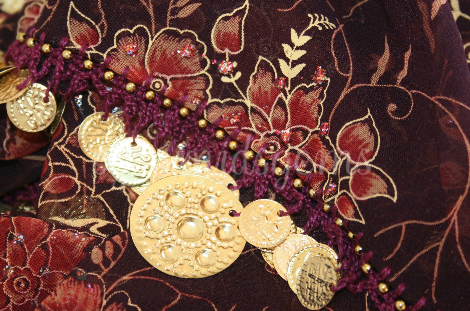 High Quality Brass Coins Belt for Belly Dancing Dark Garnet (wine ...