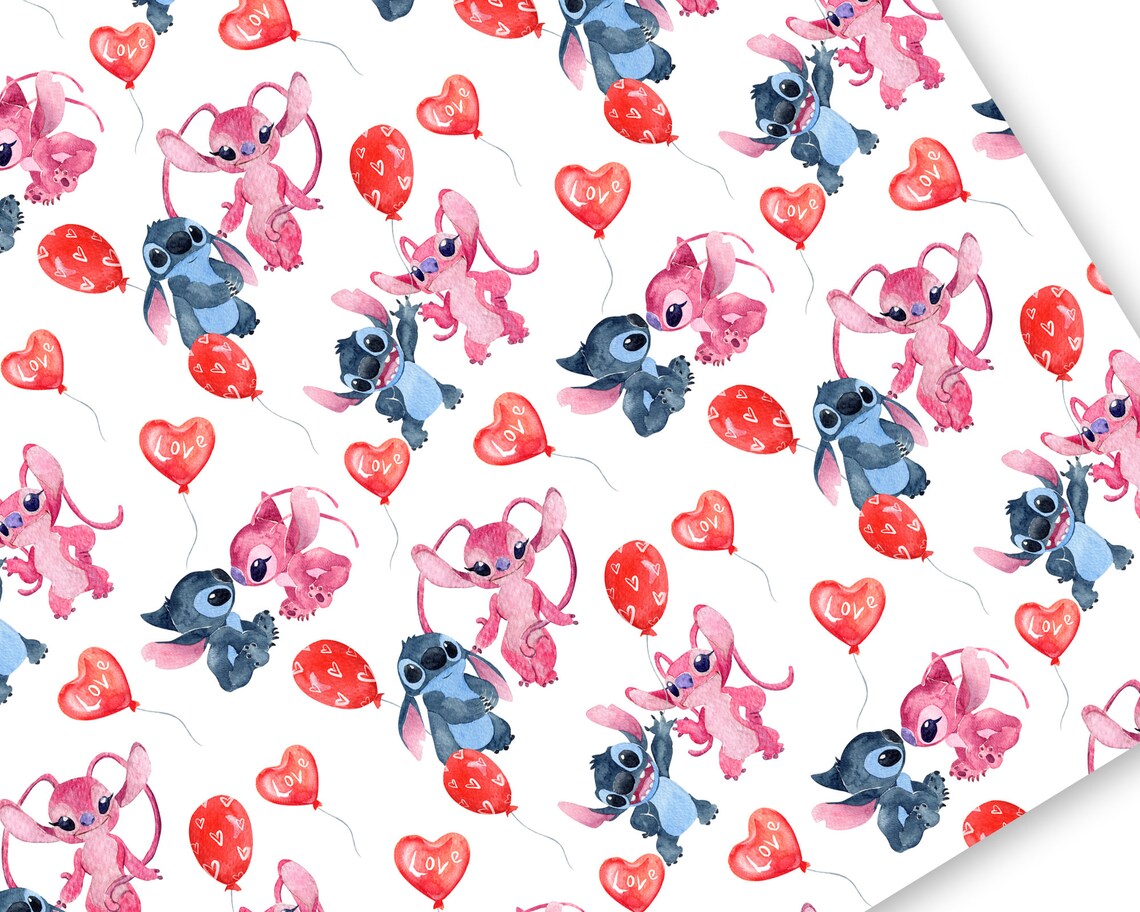 Lilo and Stitch digital paper Angel Watercolor Heart Love | Etsy