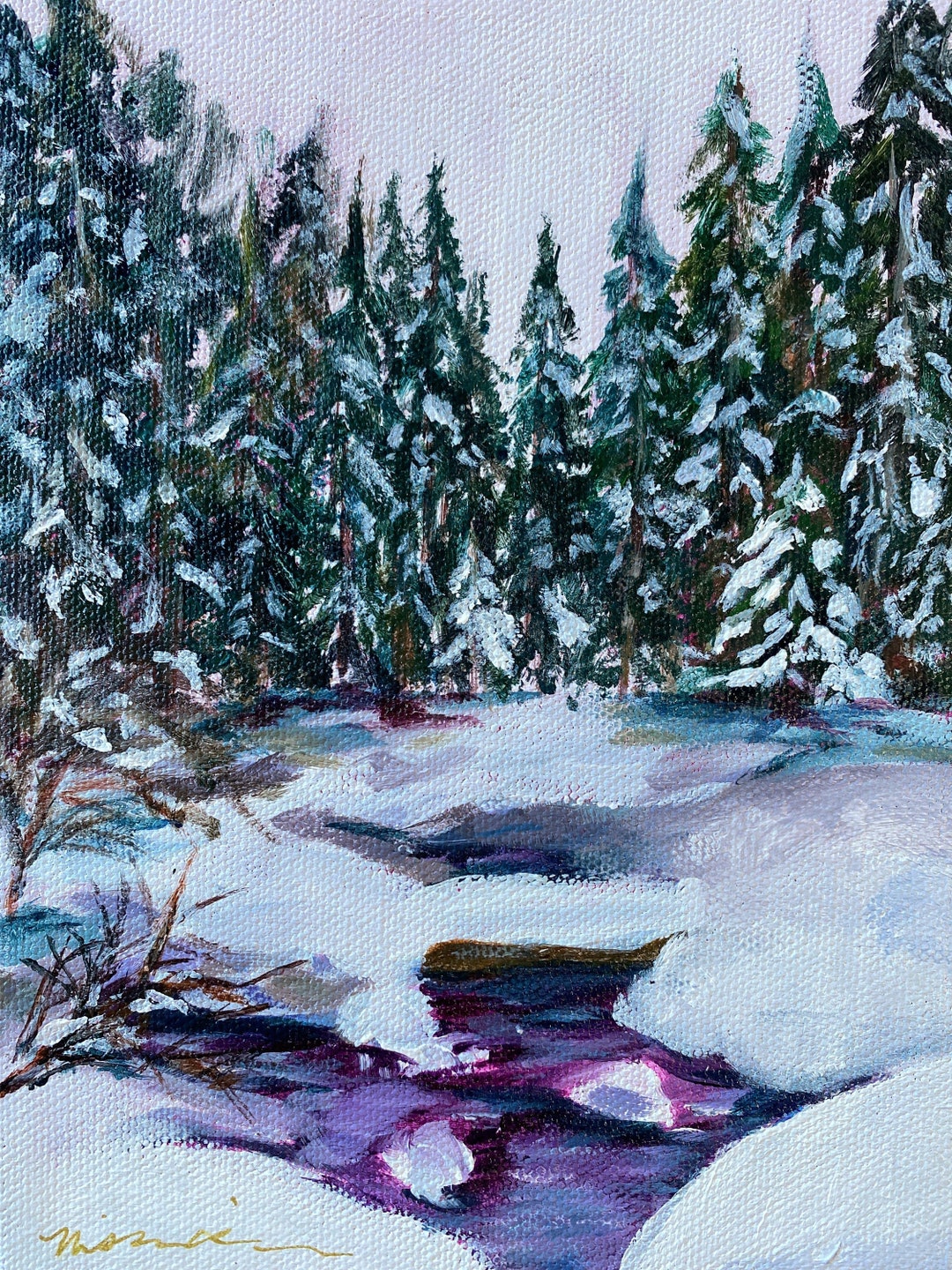 Original Landscape Painting, Landscape Art, Snowy Forrest, Forrest ...