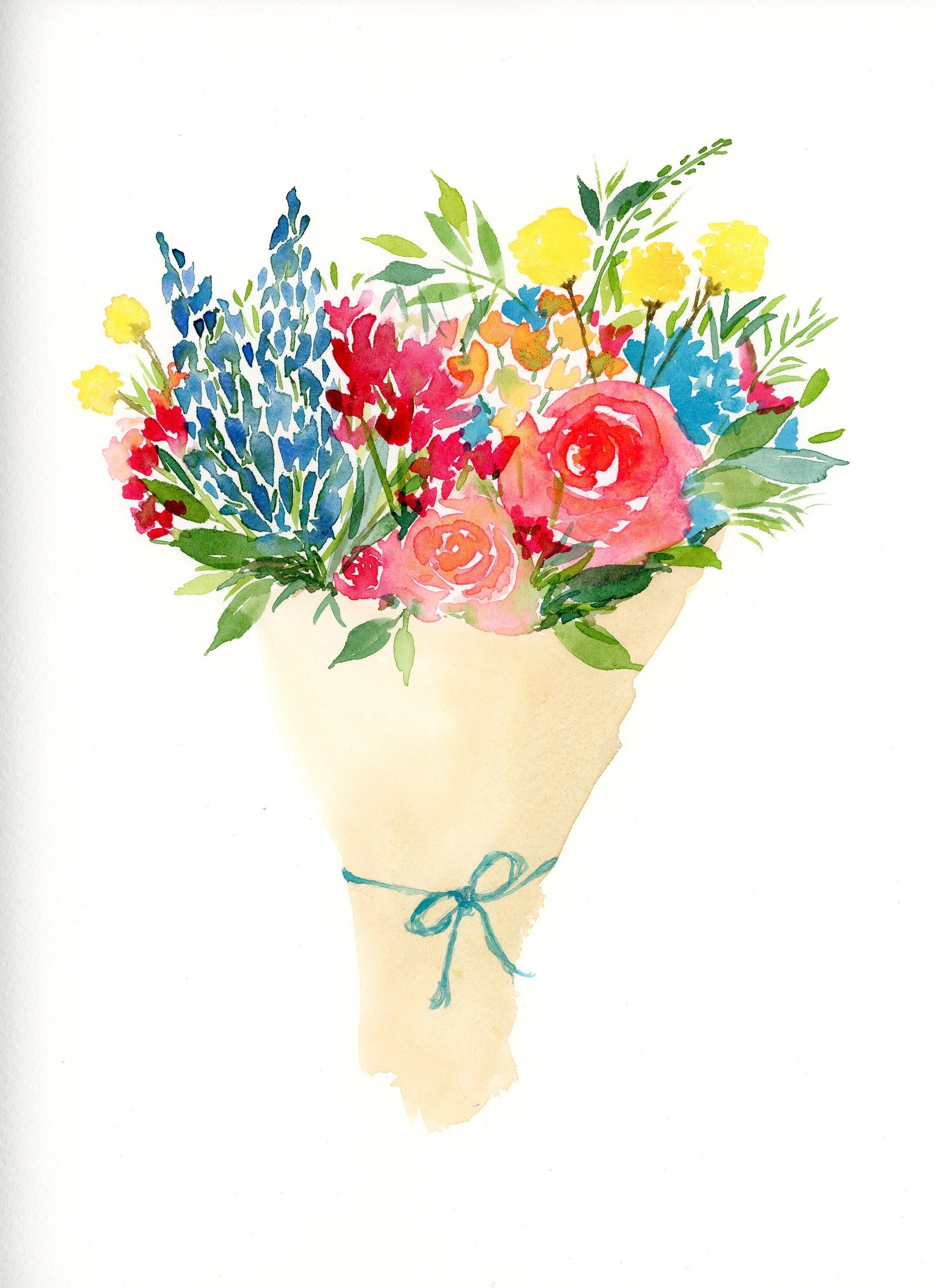 Flower Art, Bouquet of Flowers, Date Gift, Watercolor Flowers, Original ...