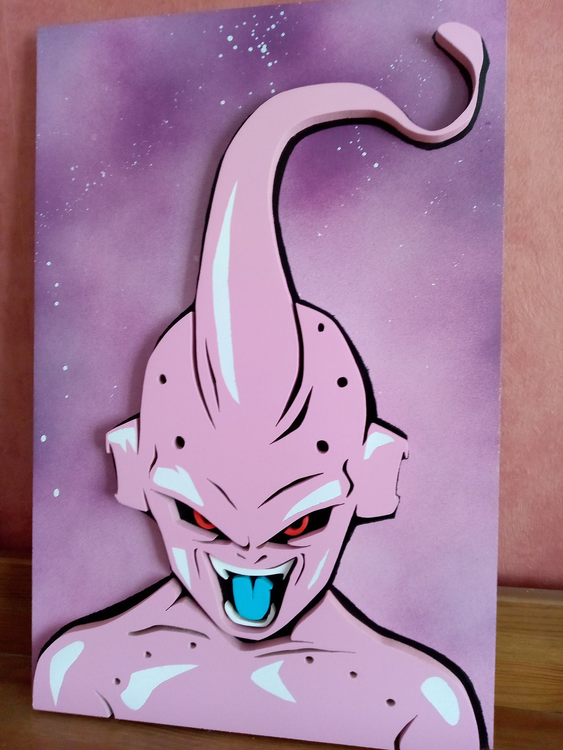 tableau-en-bois-et-en-relief-de-kid-buu-de-dragonball-z-etsy-france