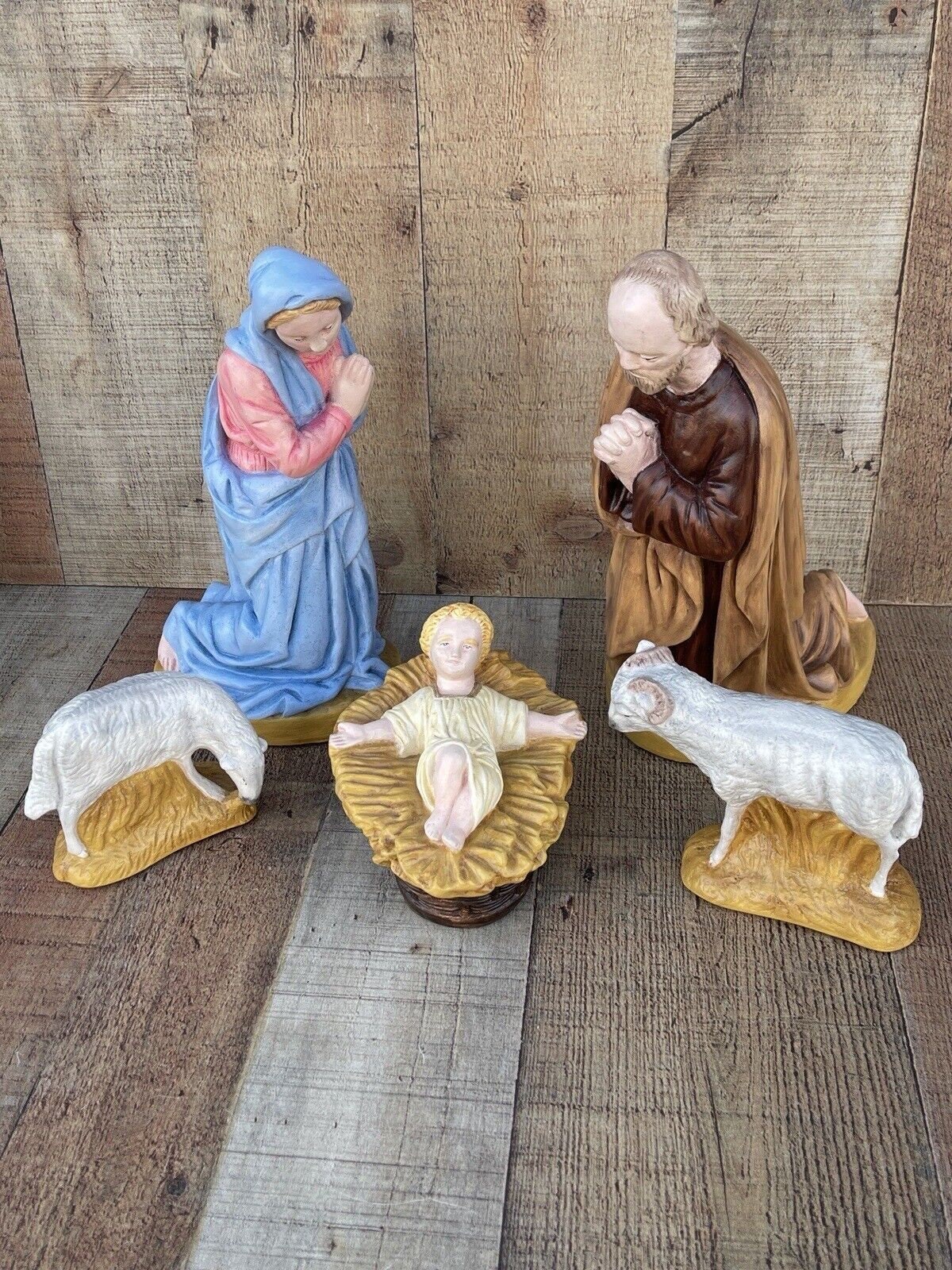 Vintage Chalkware Nativity Set Mary Joseph Jesus and Sheep About 11 ...