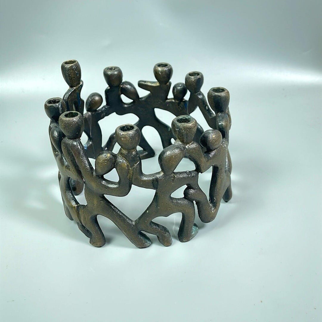 Brutalist TRIBAL DANCE Circle of Friends D. RASNICK Cast Brass Candle ...