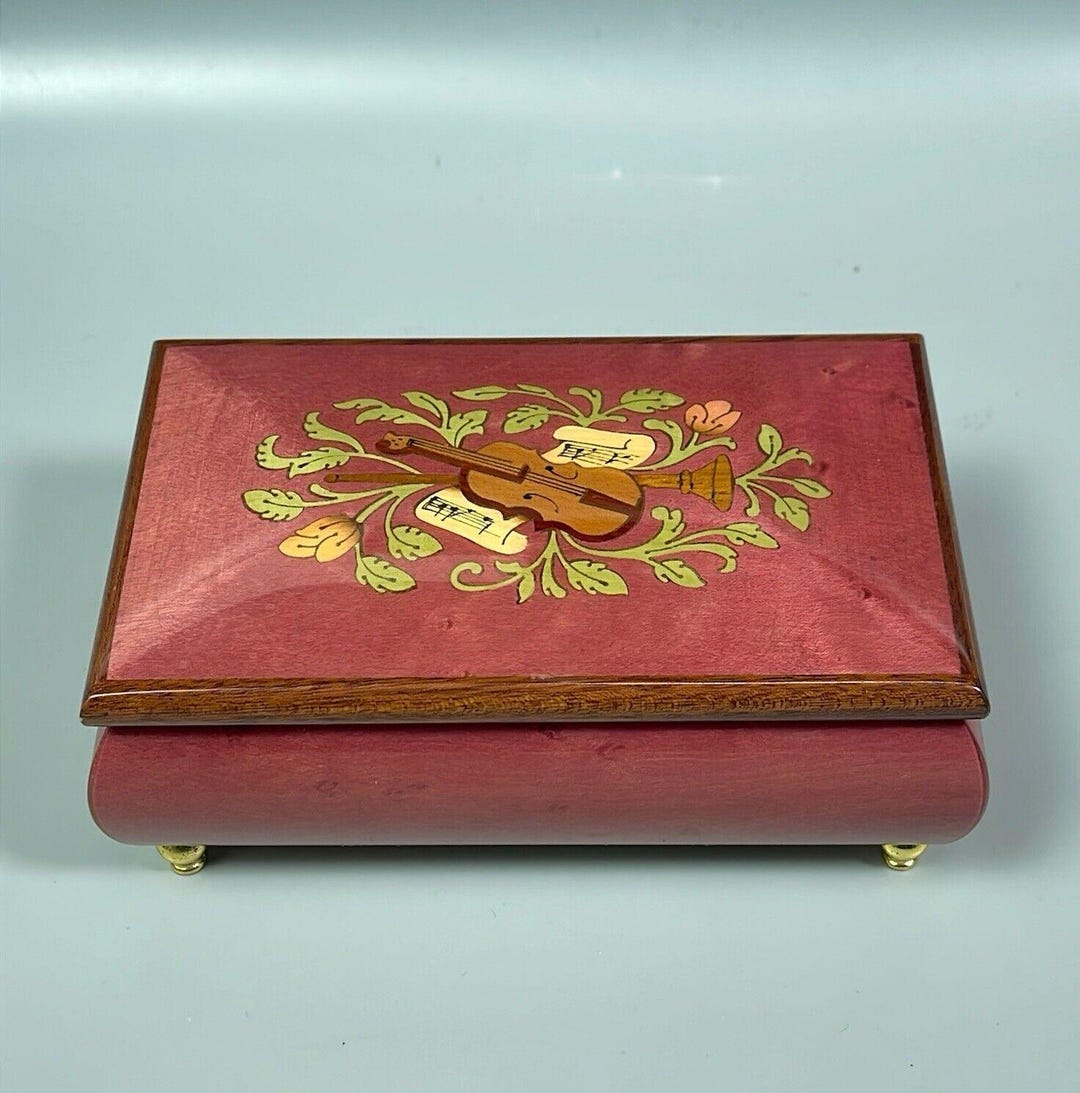 VTG Notturno Intarsio Inlaid Wood Trinket Jewelry Box Footed Violin ...