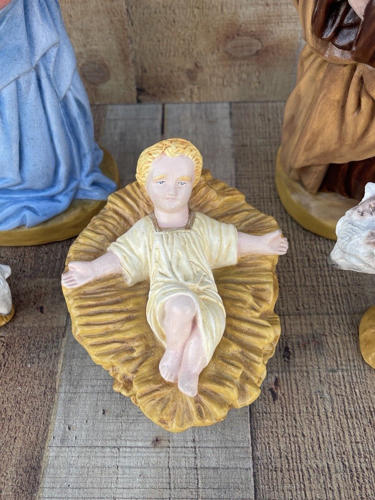 Vintage Chalkware Nativity Set Mary Joseph Jesus and Sheep About 11 ...