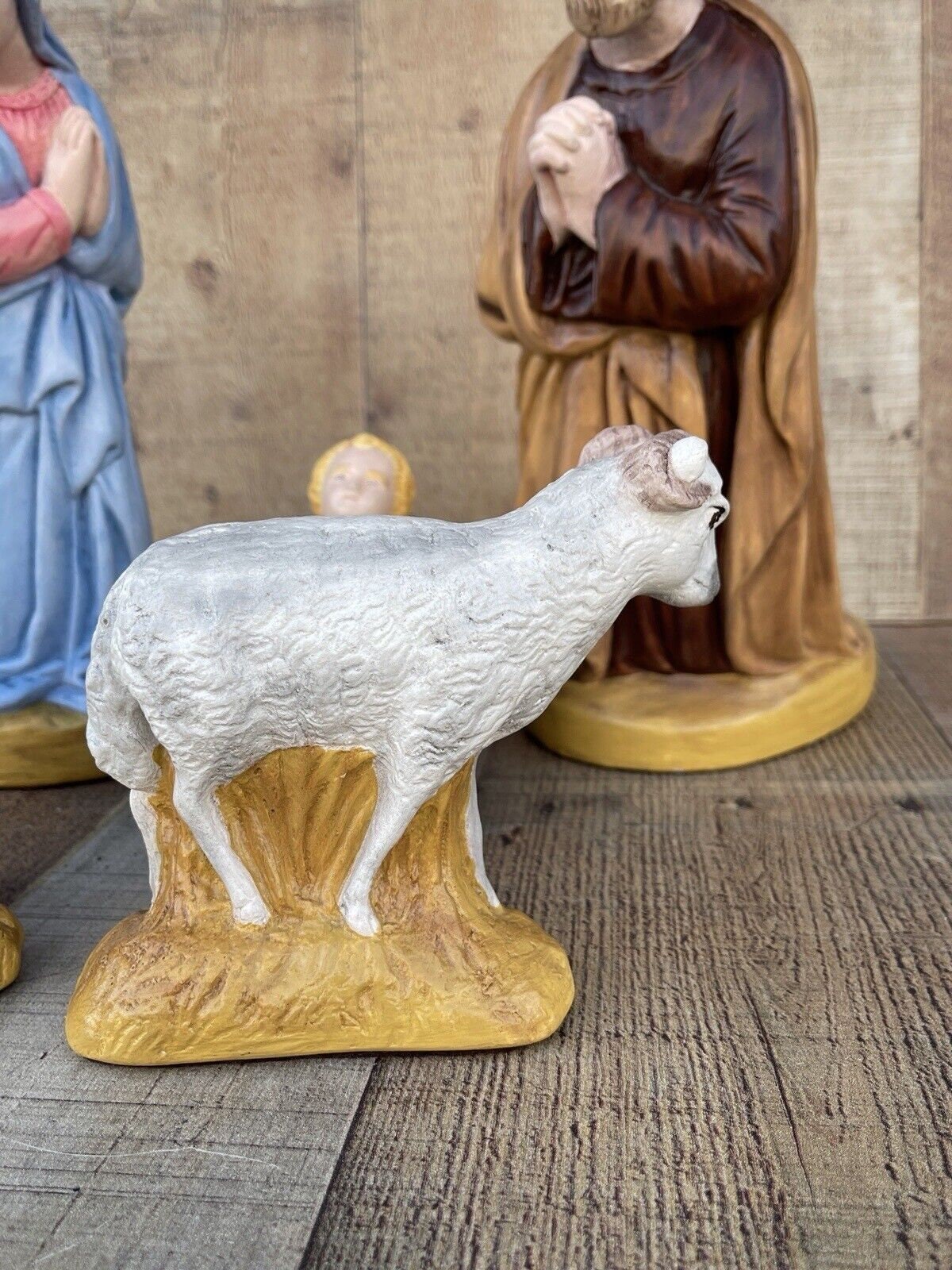 Vintage Chalkware Nativity Set Mary Joseph Jesus and Sheep About 11 ...