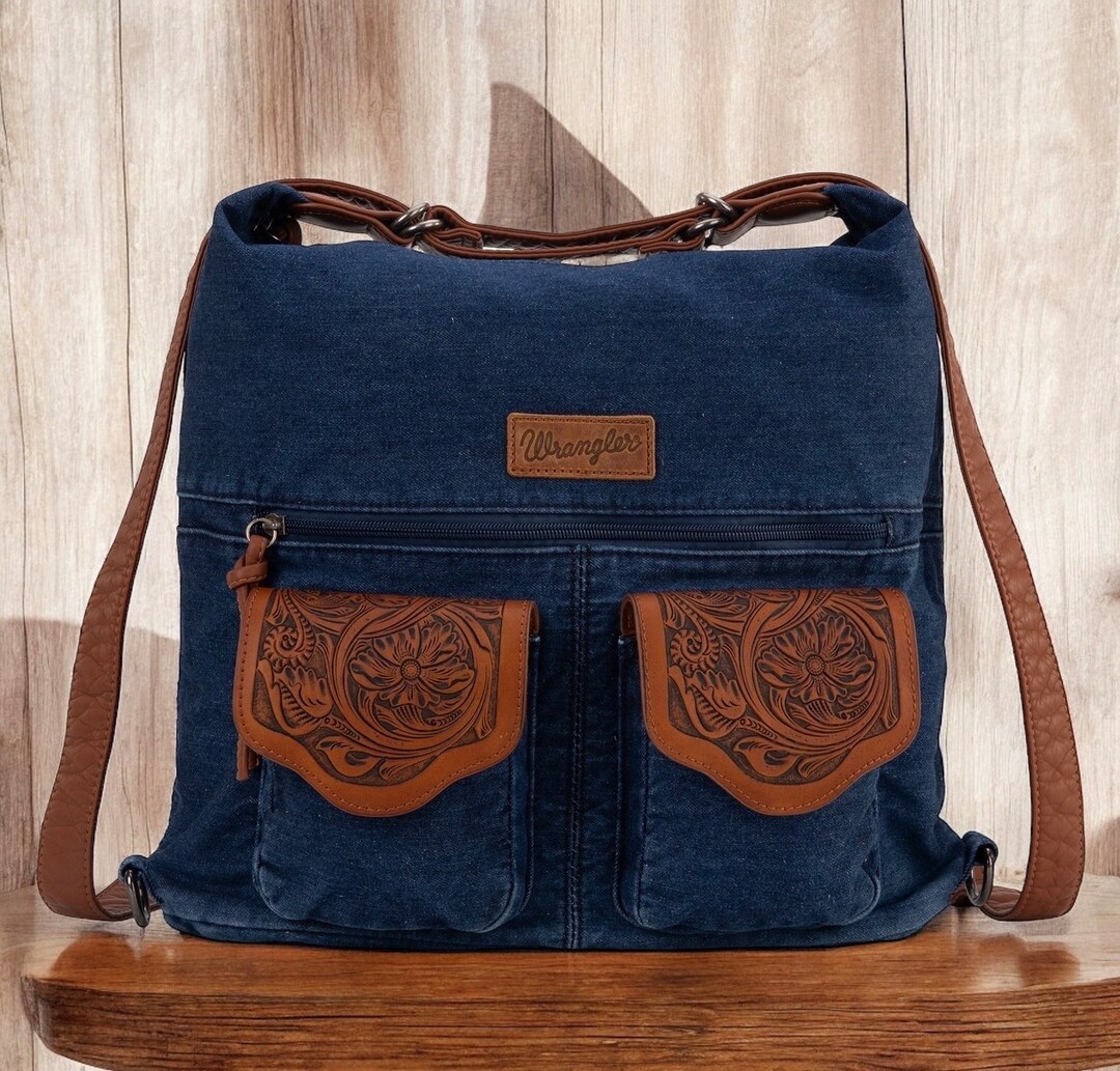 Wrangler Floral Tooled Denim Crossbody Navy - Etsy
