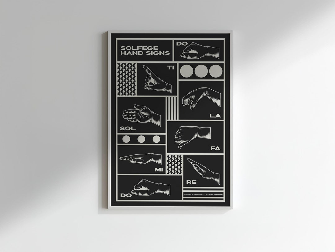 Solfege Hand Sign Poster | Music Art Print, Black | Gift for Choir ...