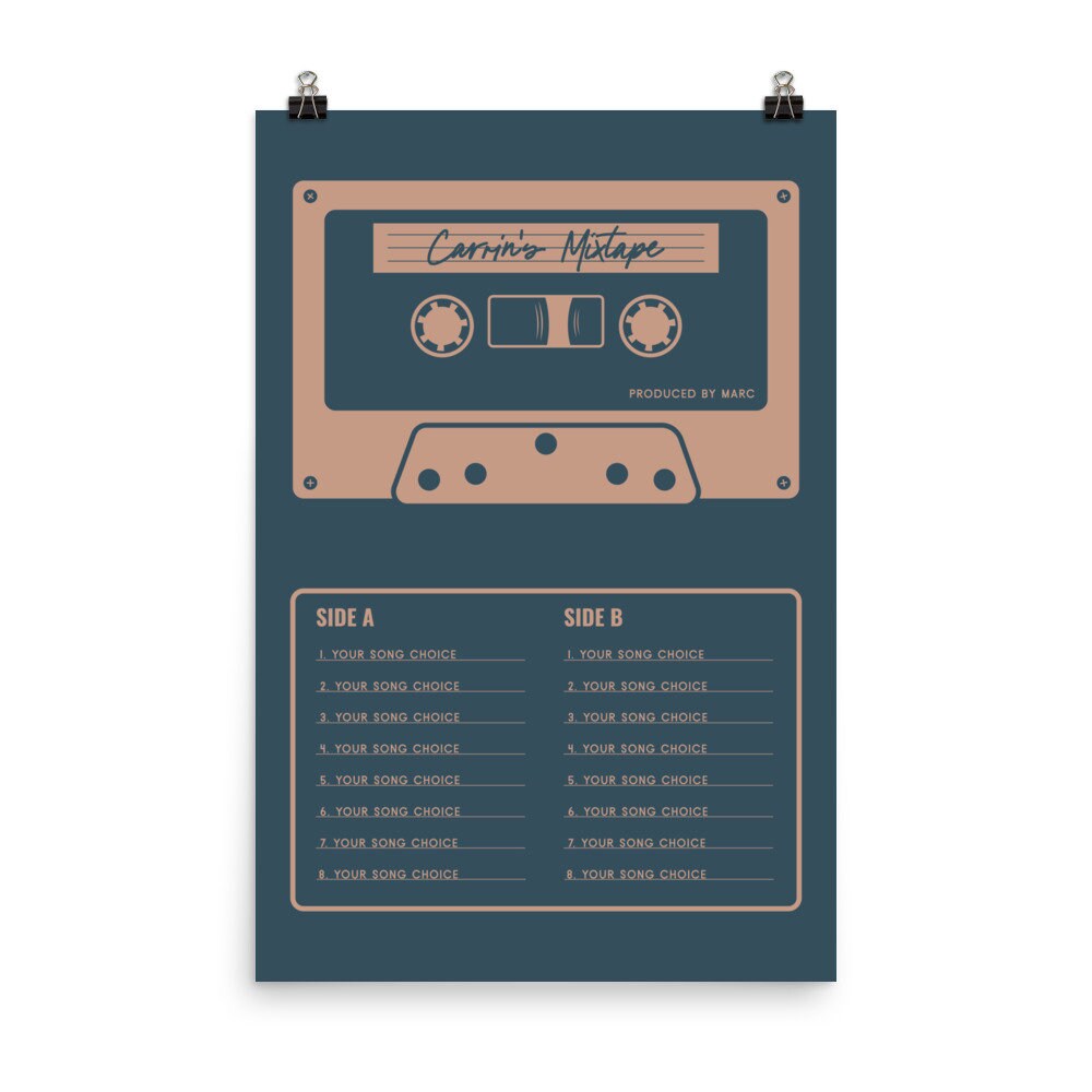 Custom Mixtape Poster Gift for Music Lover Retro Cassette | Etsy