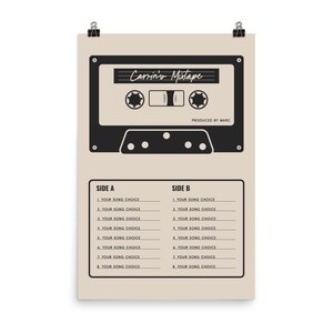 Custom Mixtape Poster | Gift for Music Lover | Retro Cassette Tape ...