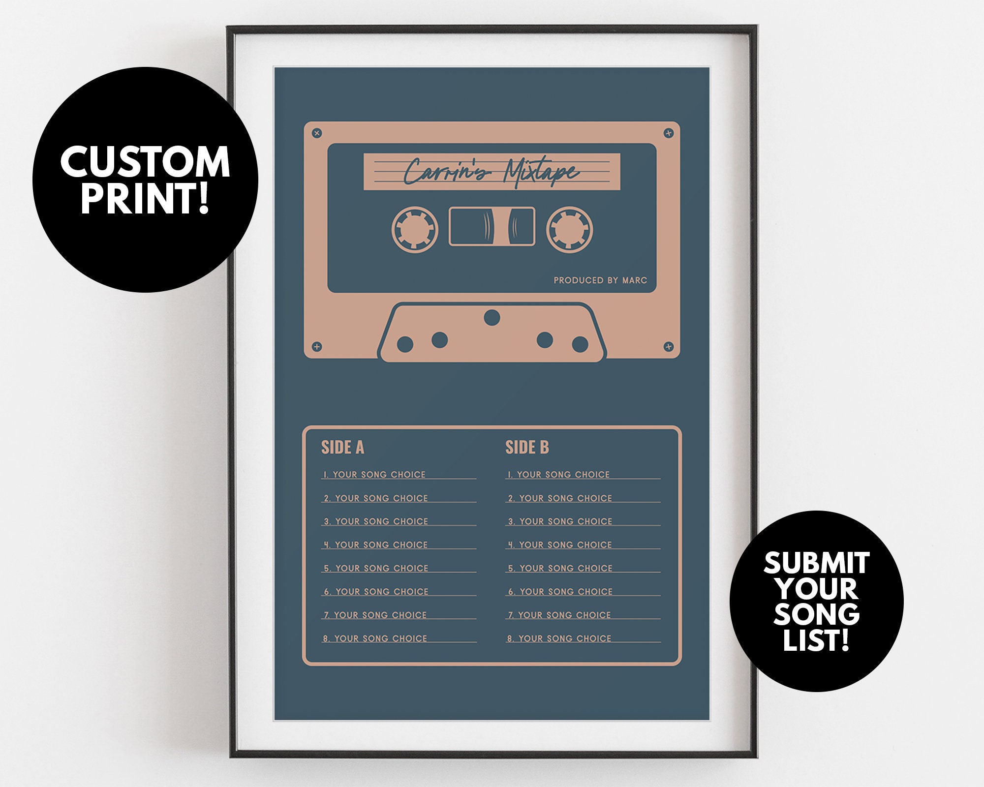 Custom Mixtape Poster Gift for Music Lover Retro Cassette | Etsy
