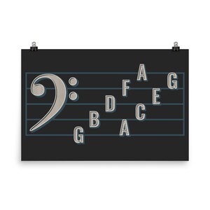 Bass Clef Note Names Poster Music Education Poster, Black - Etsy
