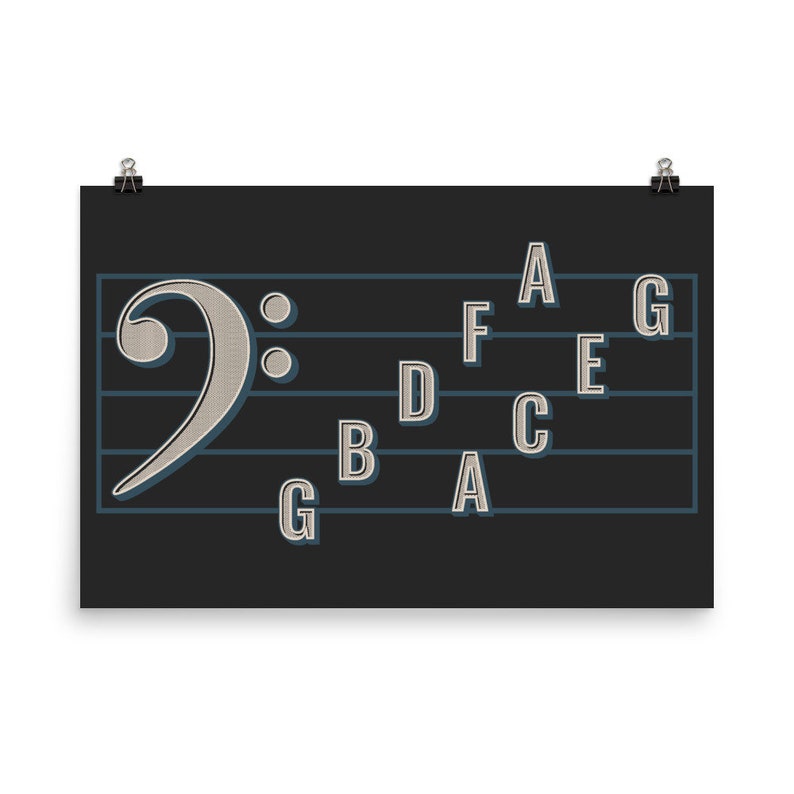 Bass Clef Note Names Poster Music Education Poster Black - Etsy