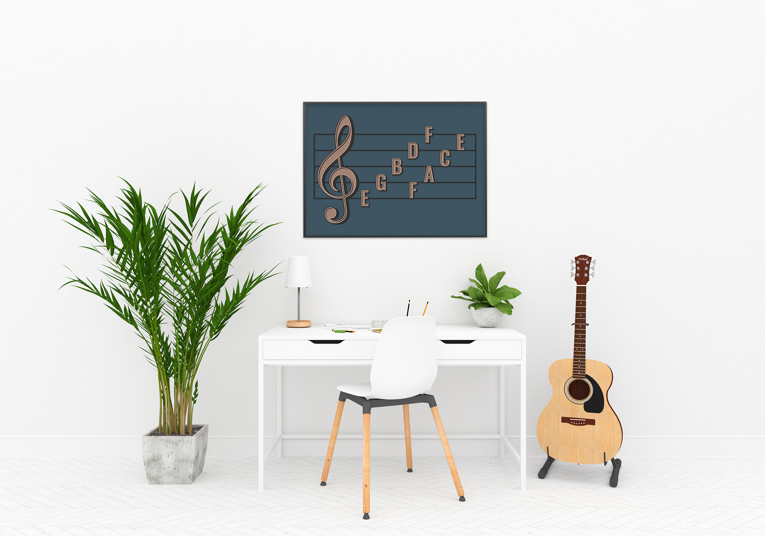 Treble Clef Note Names Poster Music Lesson Print Blue | Etsy