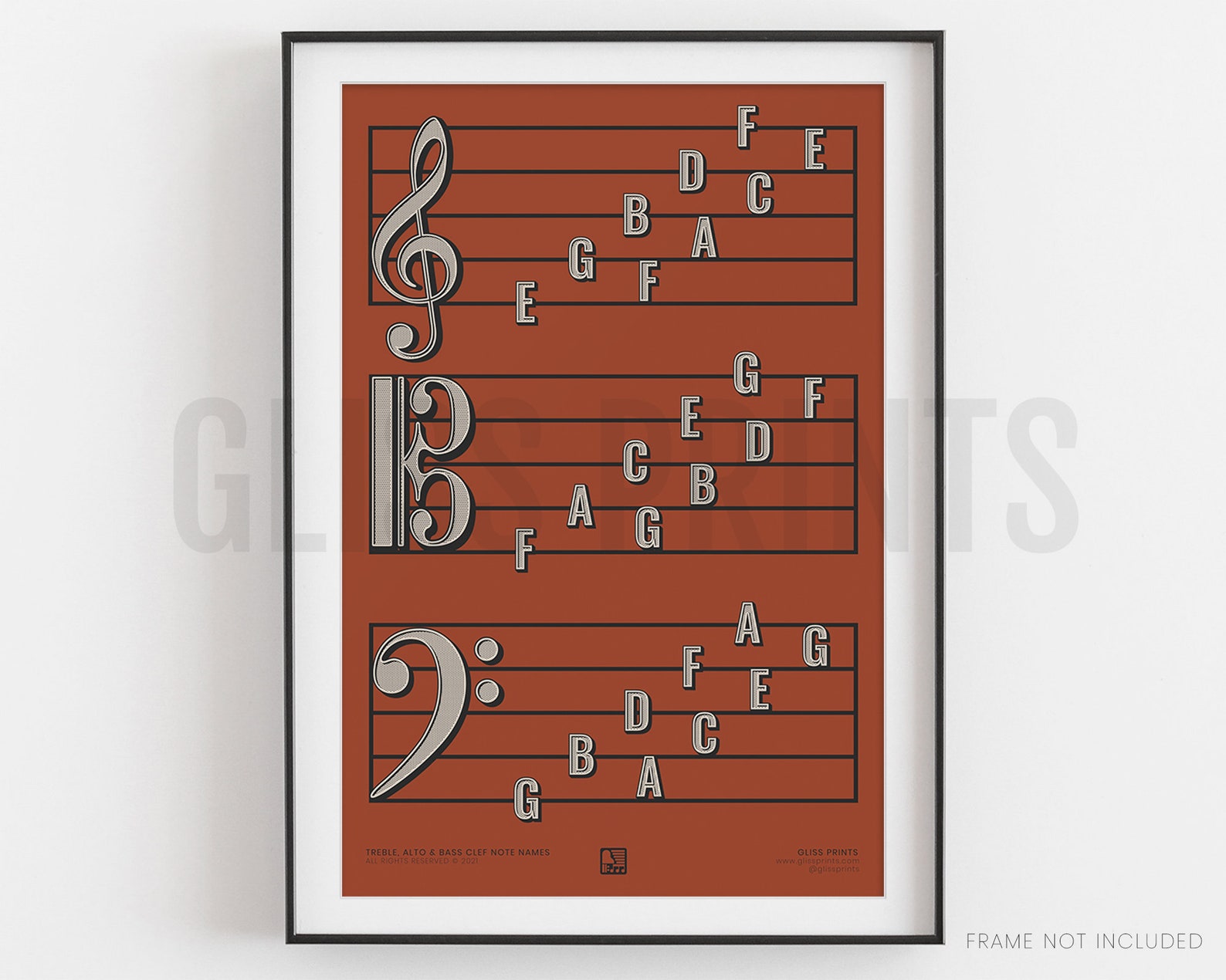Treble Clef Alto Clef & Bass Clef Note Names Poster Music | Etsy