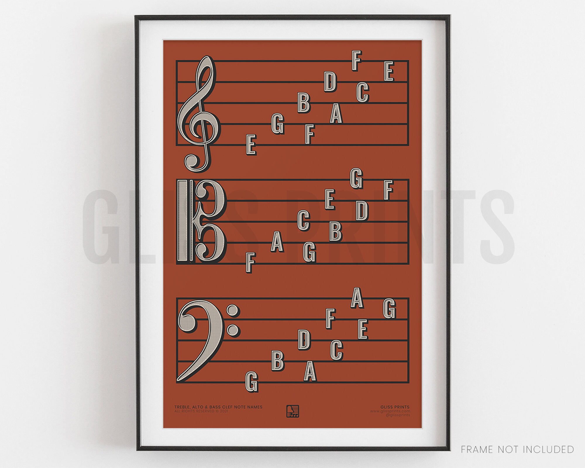 Treble Clef Alto Clef & Bass Clef Note Names Poster Music | Etsy