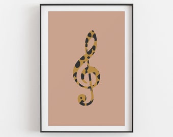 Treble Clef Poster Striped Pattern Music Art Print Pink | Etsy