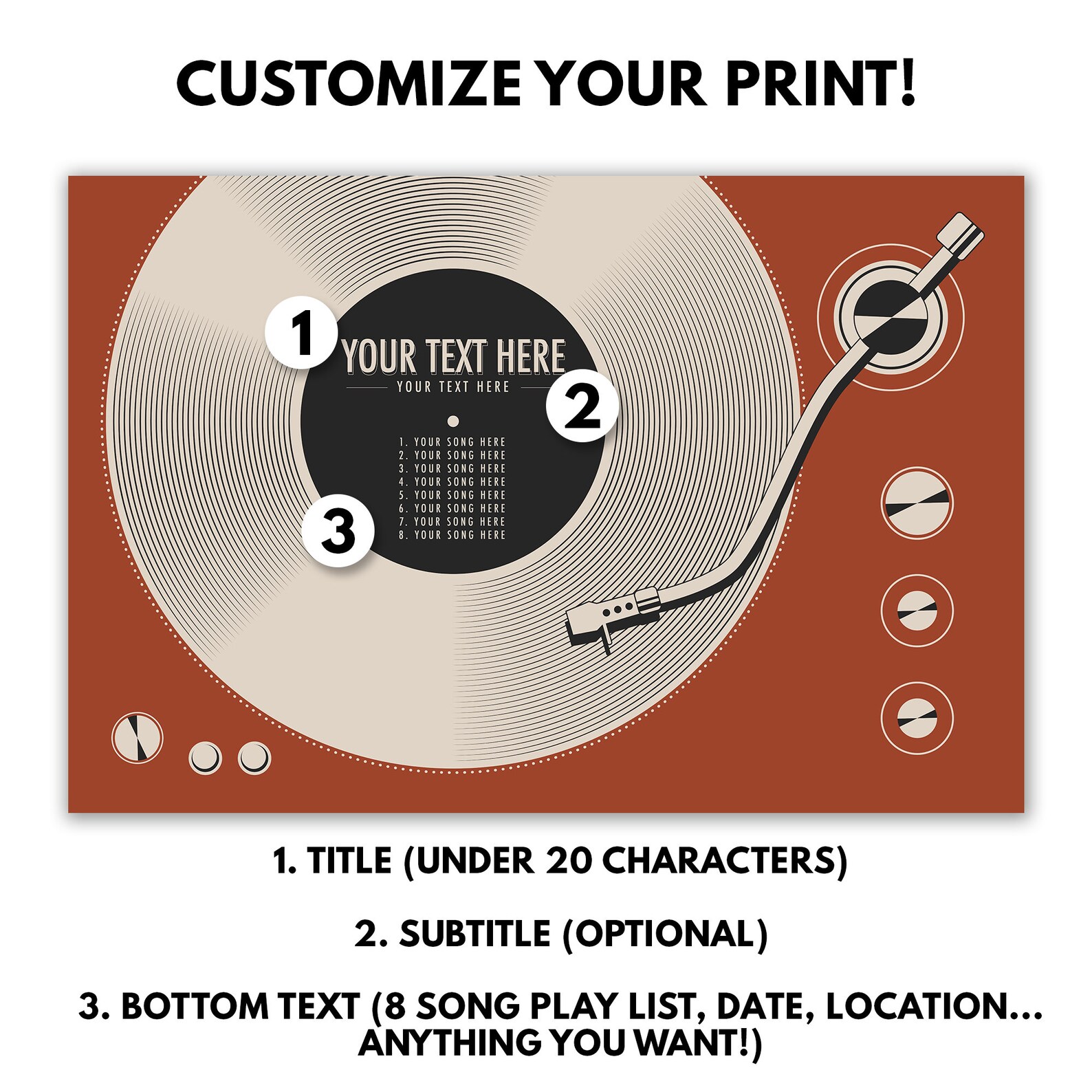 Custom Vinyl Record Poster | Personalized Print, Red | Gift for Music ...