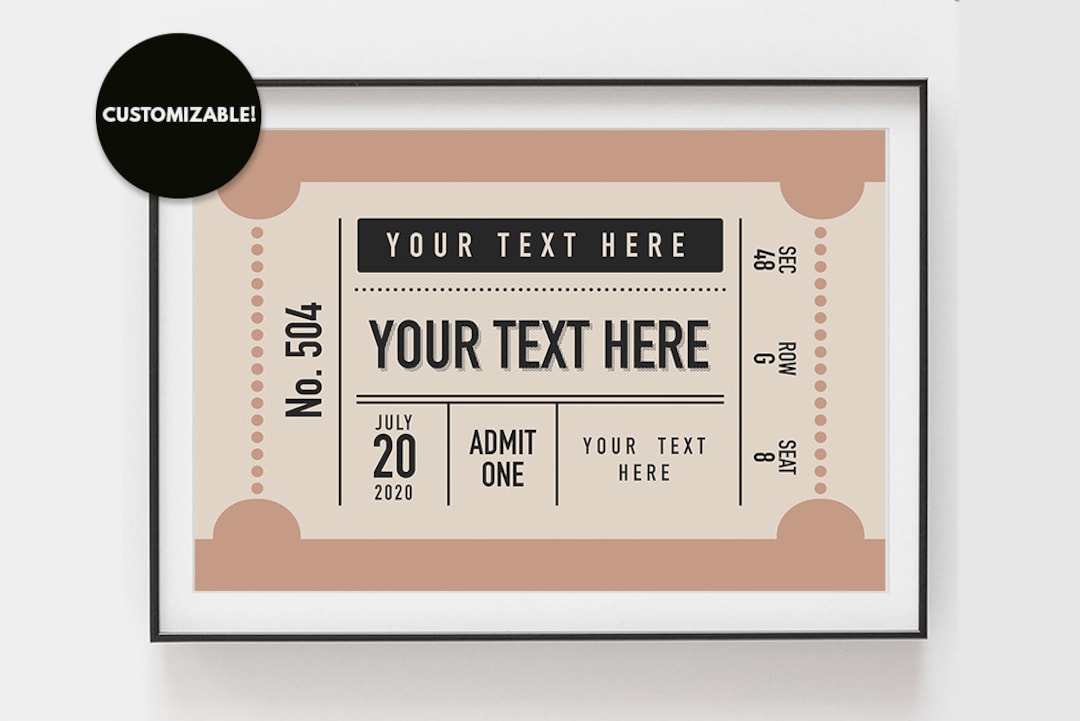 Custom Ticket Stub Poster | Concert Ticket | Gift for Music Lover, Pink ...