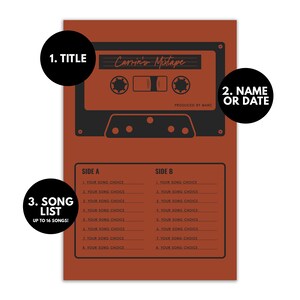 Custom Mixtape Poster | Gift for Music Lover | Retro Cassette Tape ...