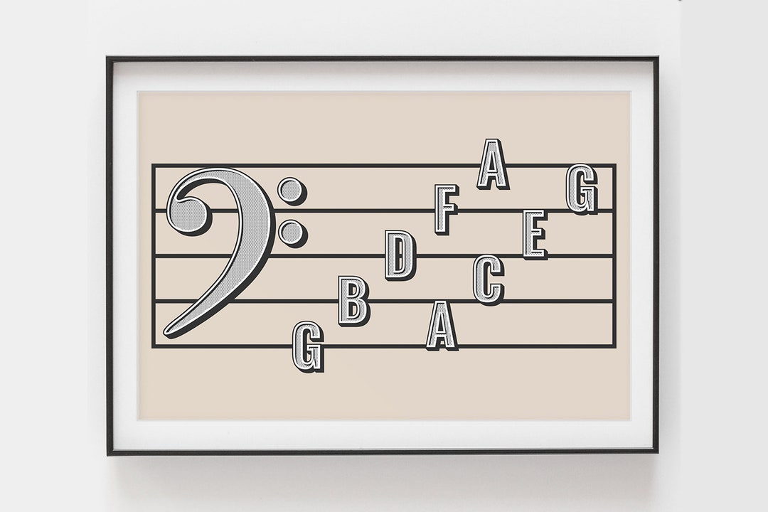 Bass Clef Note Names Poster Music Education Poster Cream - Etsy