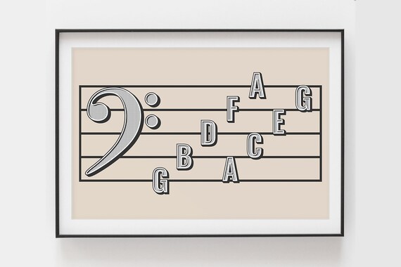 Bass Clef Note Names Poster Music Education Poster Cream - Etsy