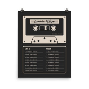 Custom Mixtape Poster | Gift for Music Lover | Retro Cassette Tape ...
