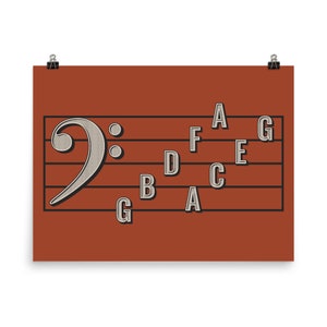 Bass Clef Note Names Poster Music Education Poster, Red - Etsy