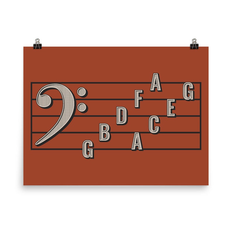 Bass Clef Note Names Poster Music Education Poster Red - Etsy