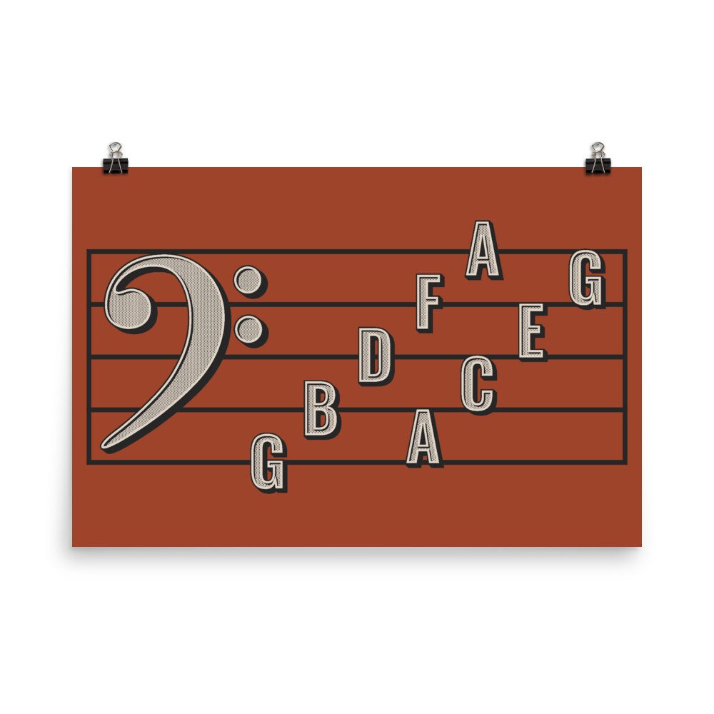 Bass Clef Note Names Poster Music Education Poster Red | Etsy