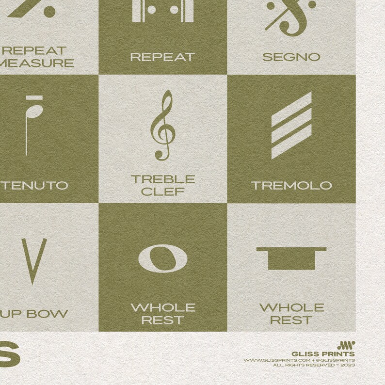 Music Symbols Checkered Design Poster, Green - Etsy