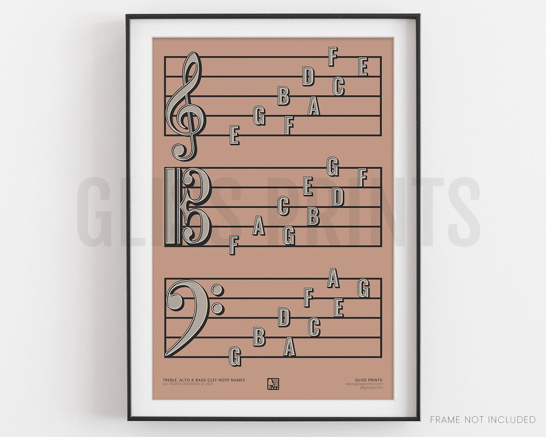Treble Clef Alto Clef & Bass Clef Note Names Poster Music - Etsy