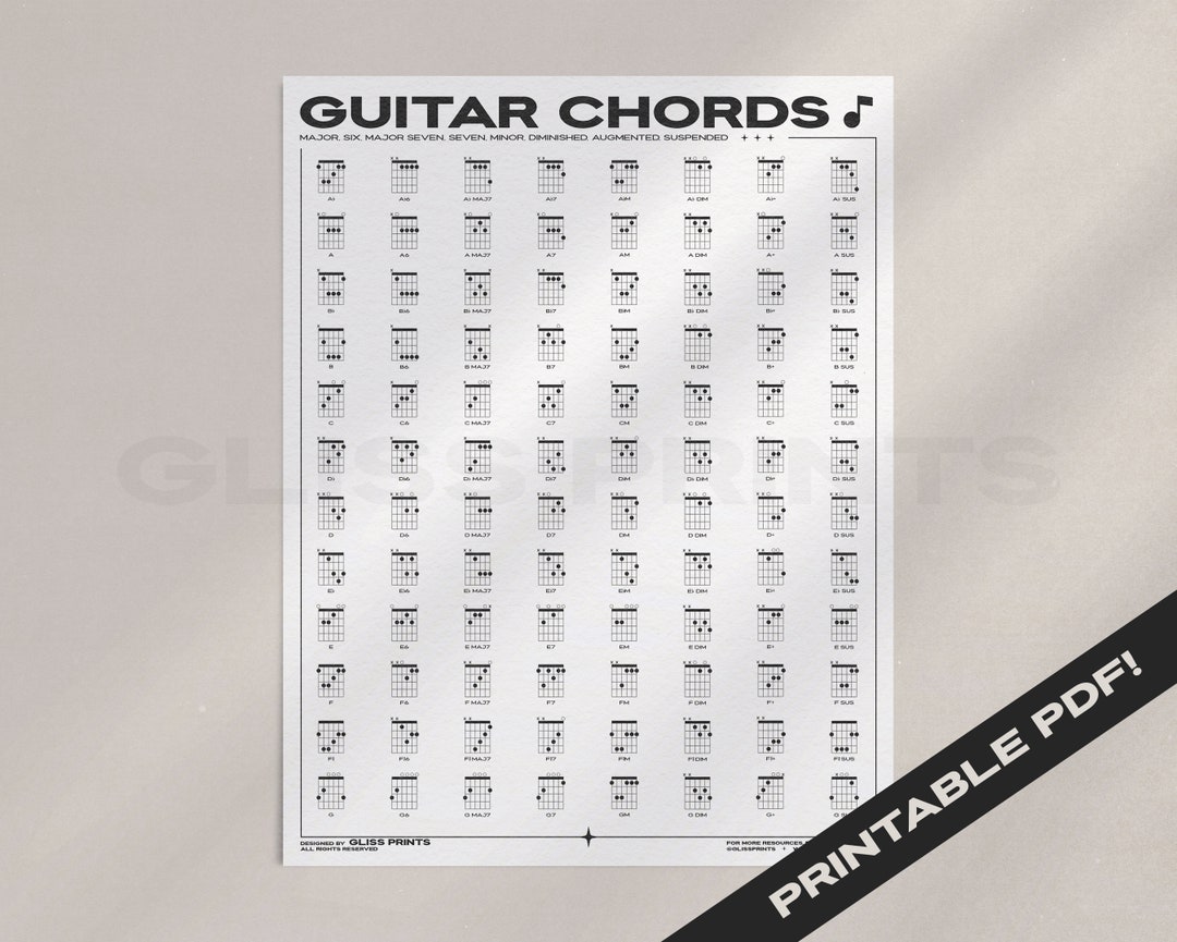 Guitar Chords Fingering Chart PDF Printable Digital Download Music ...