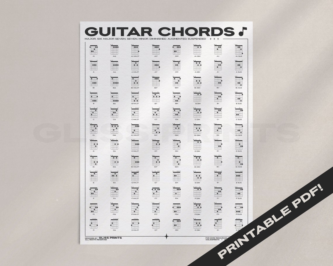 Guitar Chords Fingering Chart PDF Printable Digital Download - Etsy