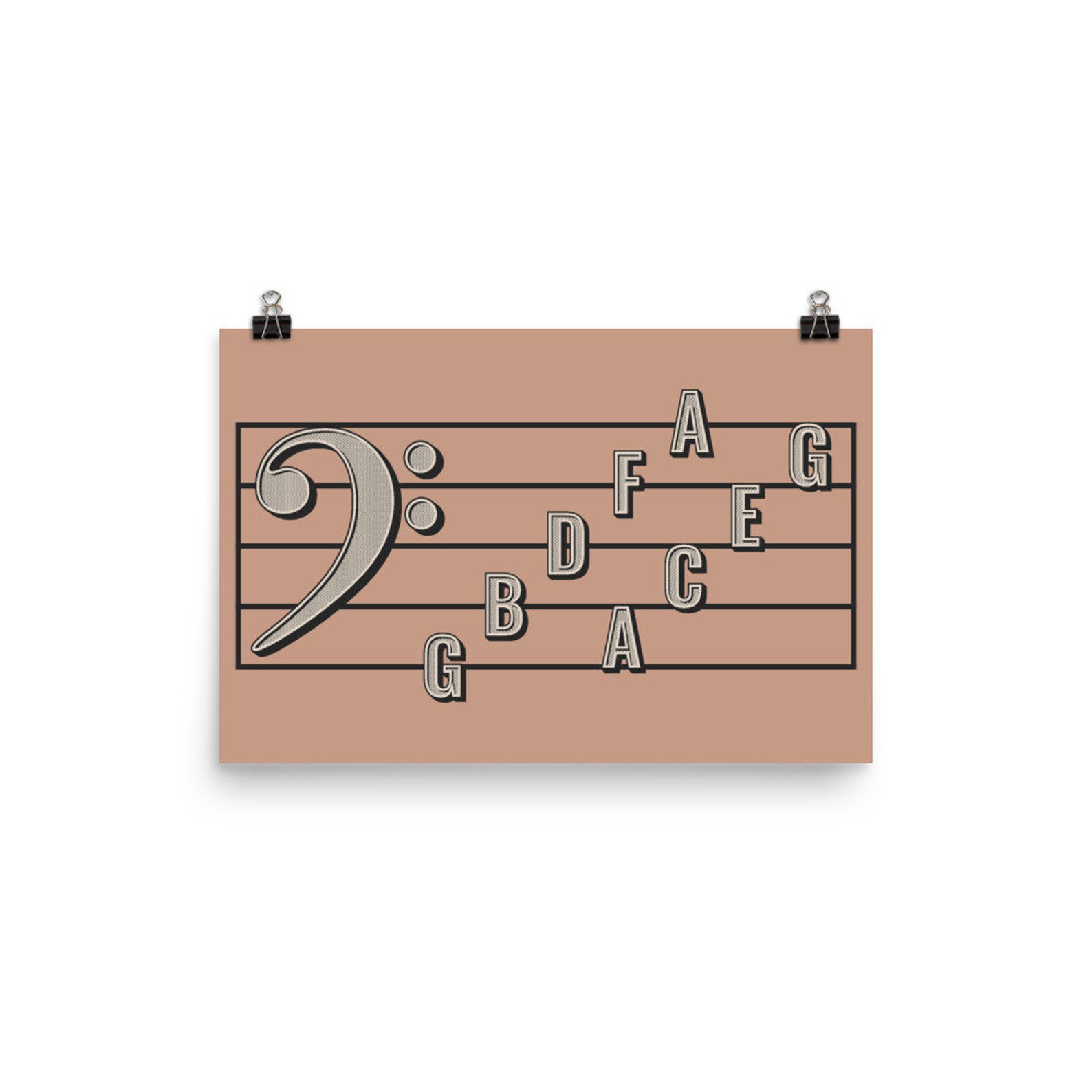 Bass Clef Note Names Poster Music Education Poster Pink | Etsy