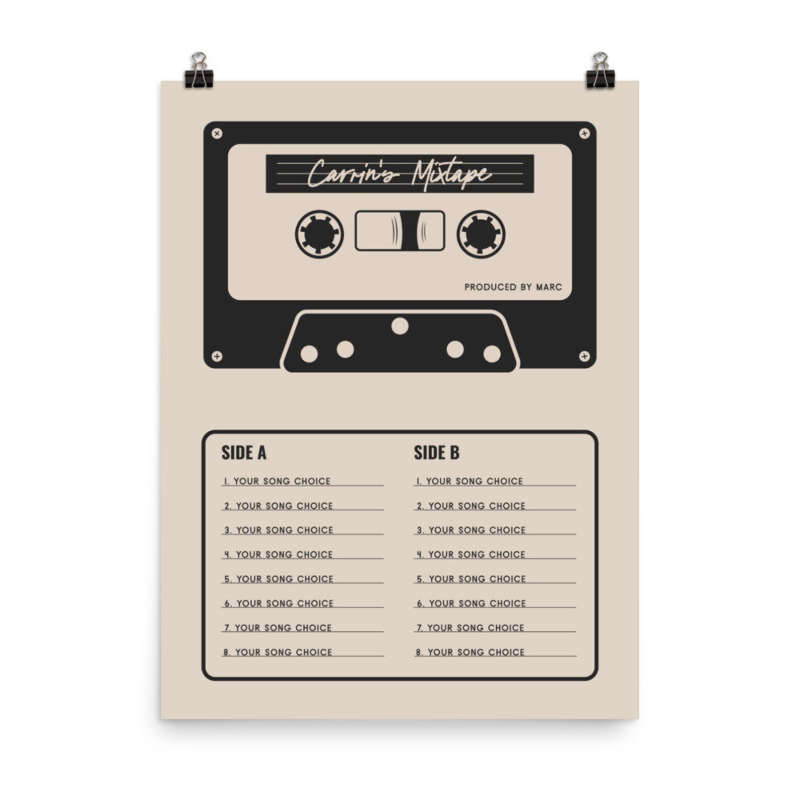 Custom Mixtape Poster Gift for Music Lover Retro Cassette | Etsy