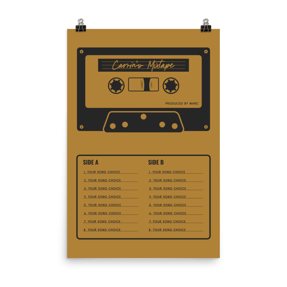 Custom Mixtape Poster Gift for Music Lover Retro Cassette | Etsy