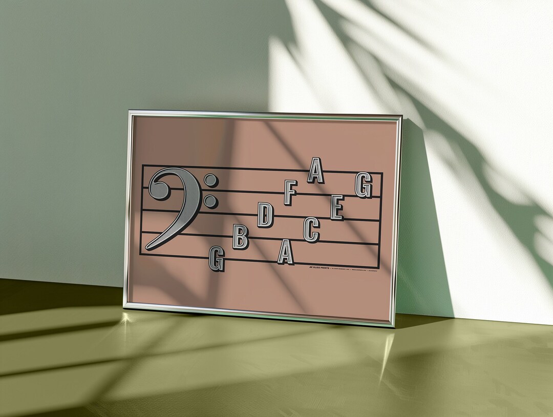 Bass Clef Note Names Poster | Music Education Poster, Pink - Etsy