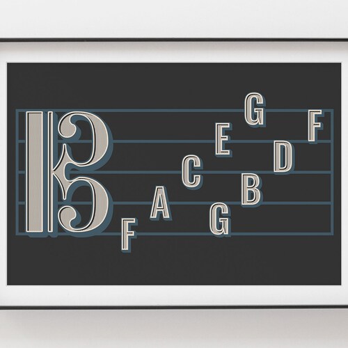 Bass Clef Note Names Poster Music Education Poster Black - Etsy