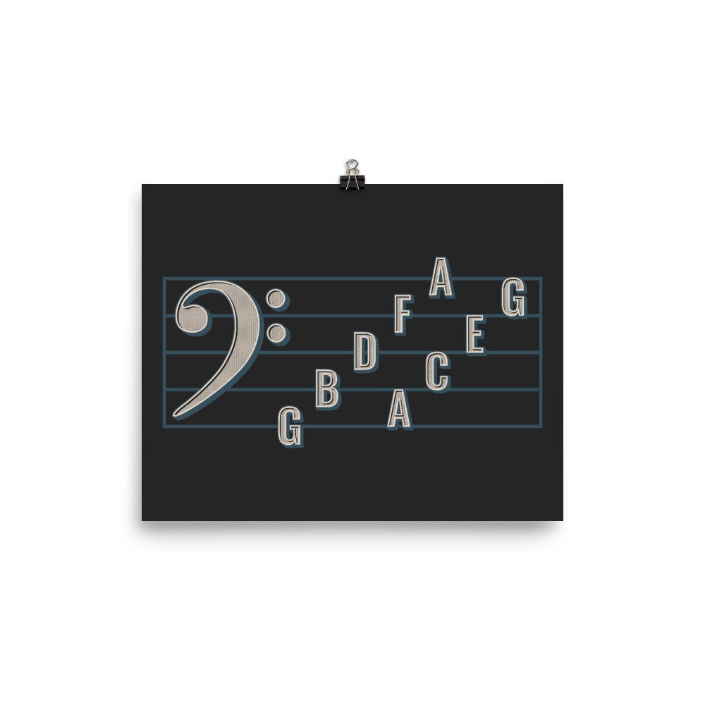 Bass Clef Note Names Poster Music Education Poster Black | Etsy