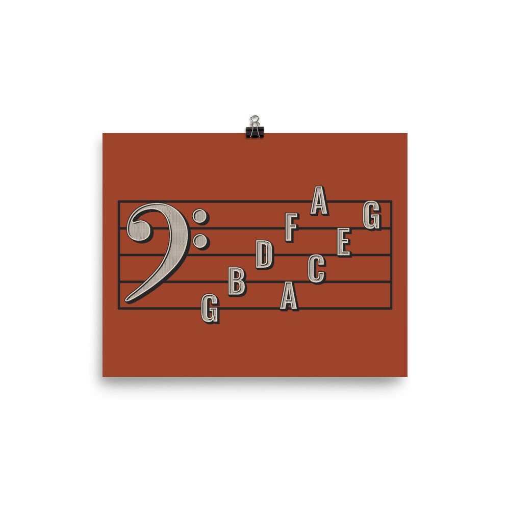 Bass Clef Note Names Poster Music Education Poster Red | Etsy