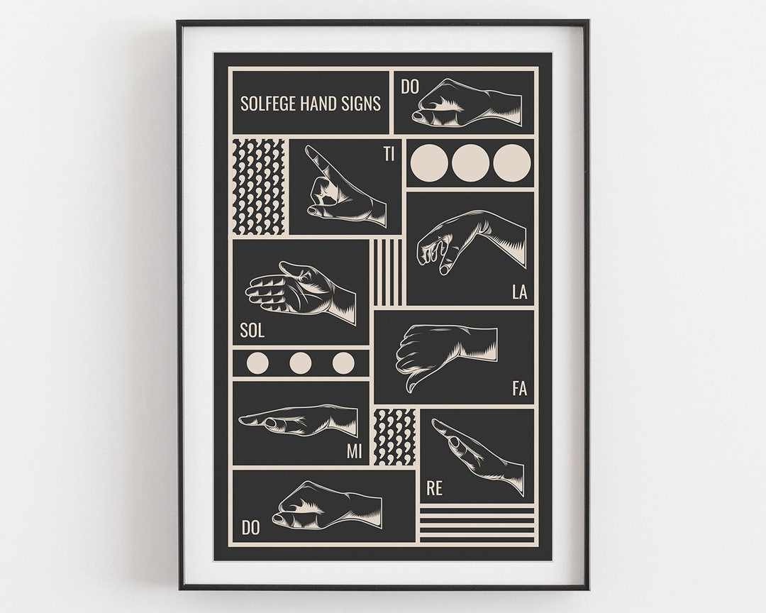 Solfege Hand Sign Poster Music Art Print, Black Gift for Choir Director ...