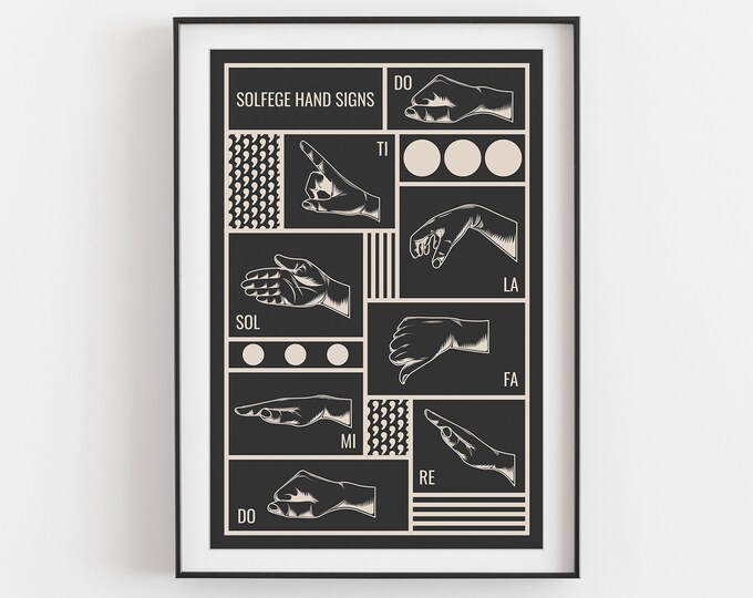 Solfege Hand Sign Poster Music Art Print Black Gift for | Etsy