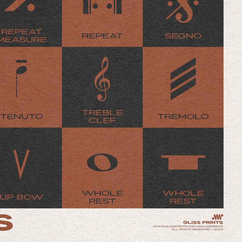 Music Symbols Checkered Design Poster, Red - Etsy